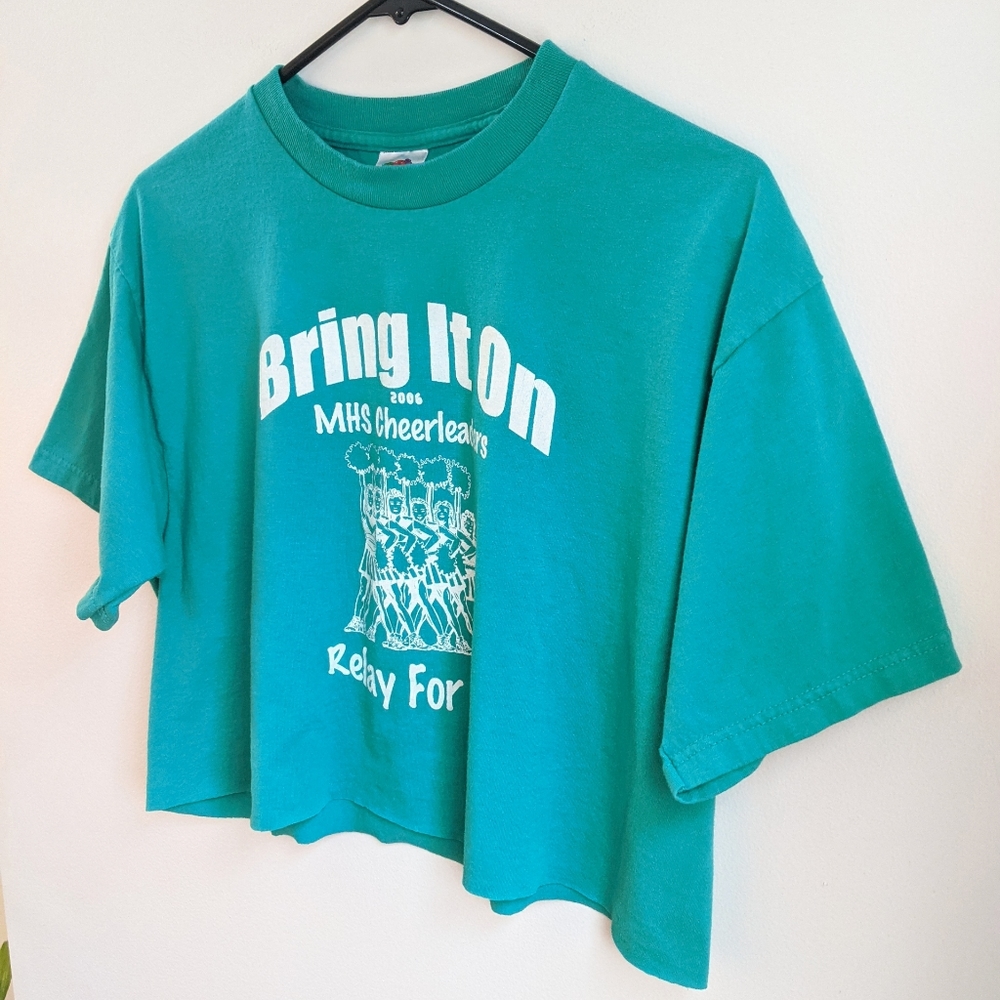 2000s Teal Cheerleaders Oversized Cropped Tee - Gem